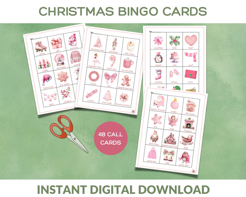 Pink Christmas Bingo Game; Bingo Cards Activity for All the Family ...