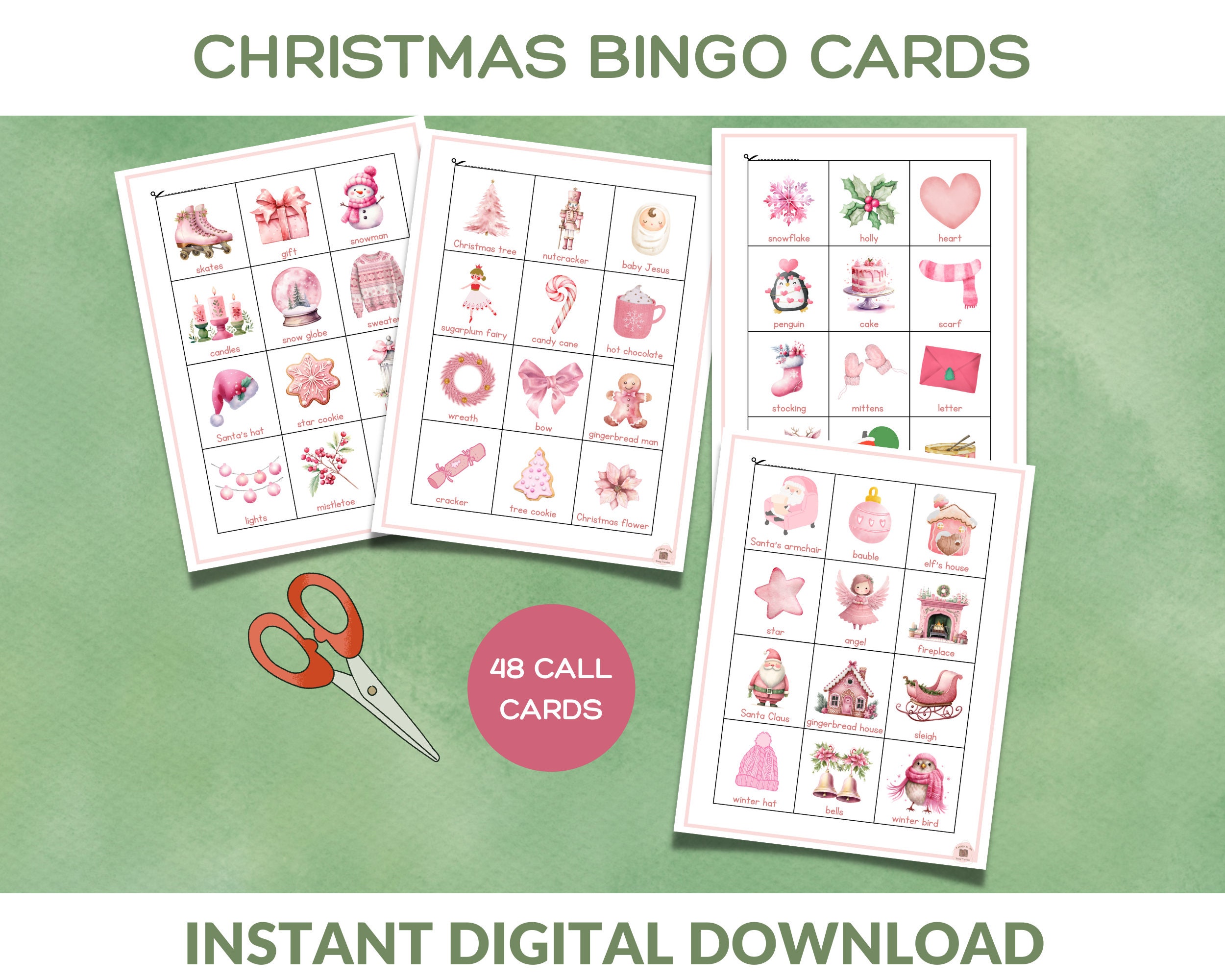 Pink Christmas Bingo Game; Bingo Cards Activity for All the Family ...