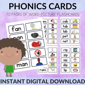 Phonics Words and Picture Cards | CVC Word Families Matching Flashcards ...