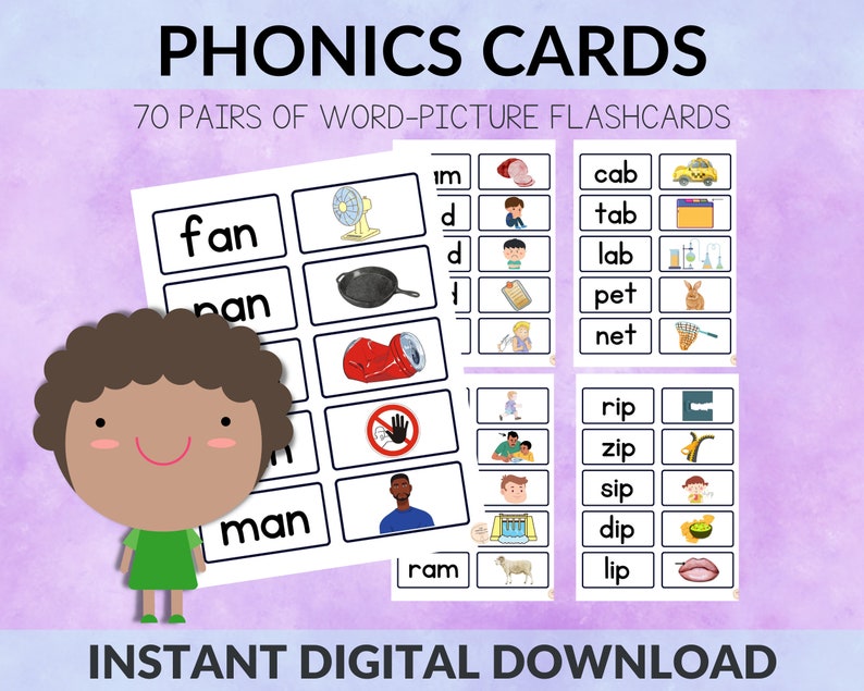 Phonics Words and Picture Cards | CVC Word Families Matching Flashcards ...