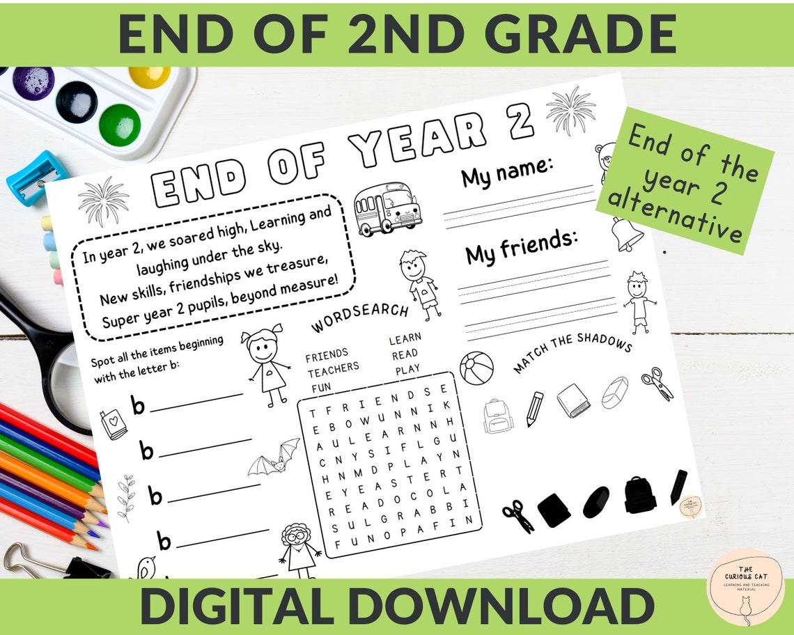 2nd Grade End of Year Activity Placemat, Teacher Favour for Students ...