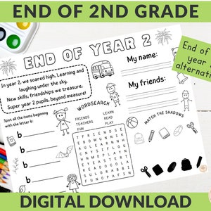 2nd Grade End of Year Activity Placemat, Teacher Favour for Students ...