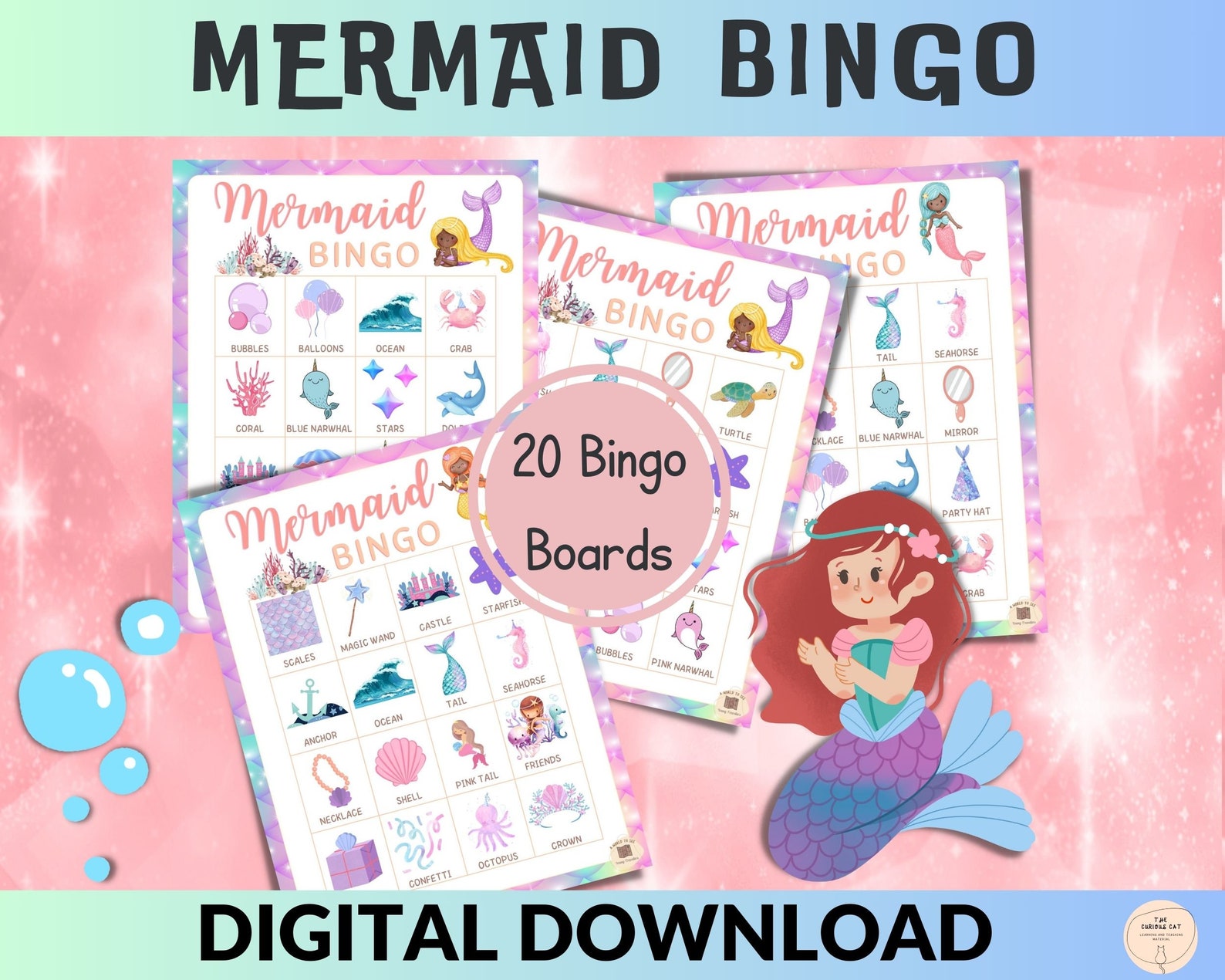 Birthday Party Game, Mermaid Bingo Cards, Under the Sea Party Theme ...