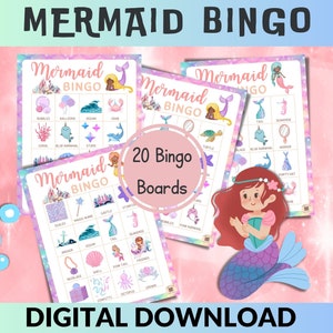 Birthday Party Game, Mermaid Bingo Cards, Under the Sea Party Theme ...
