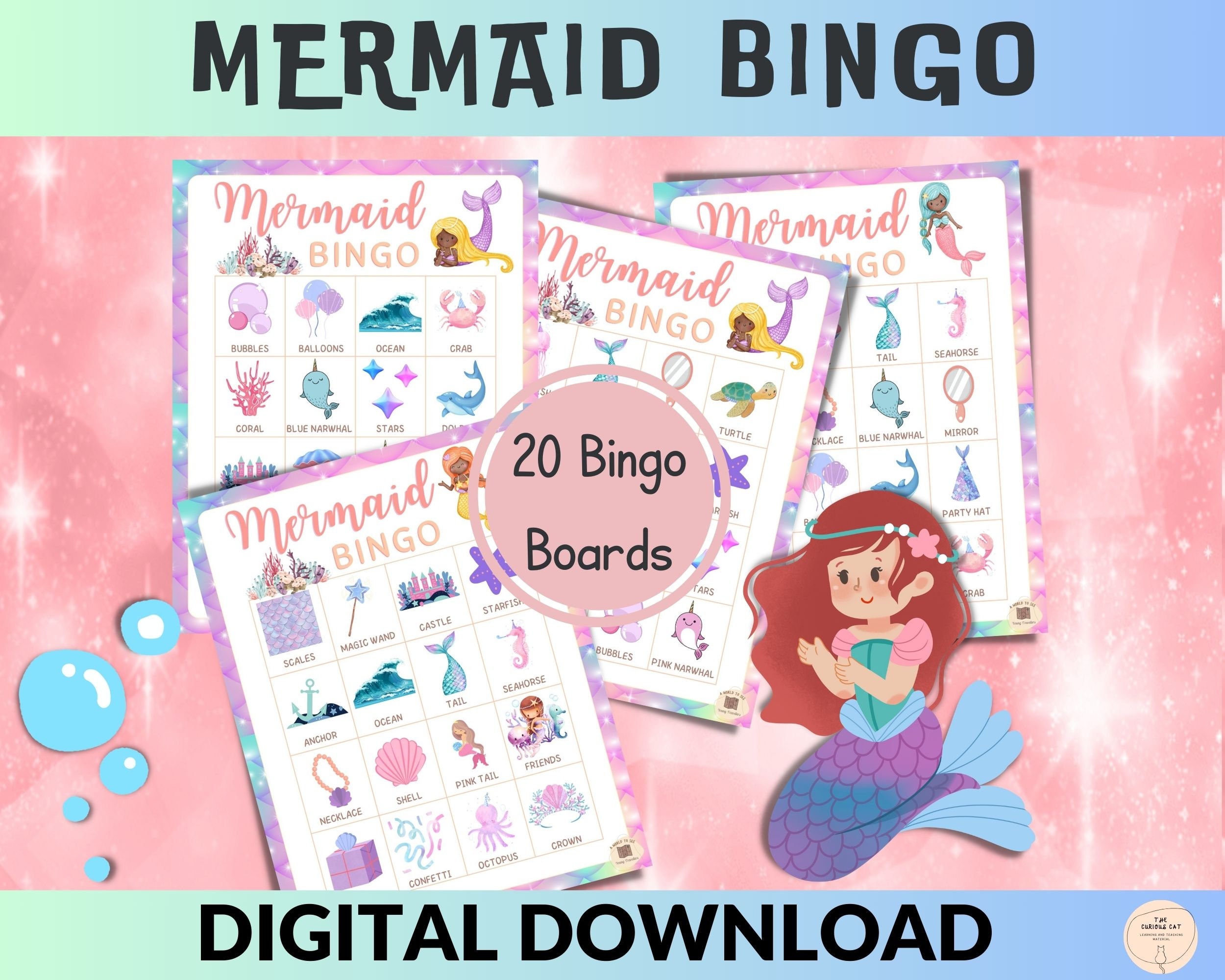 Birthday Party Game, Mermaid Bingo Cards, Under the Sea Party Theme ...
