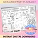 Mermaid Party Placemat for Kids, Coloring and Activity Mermaid Placemat ...
