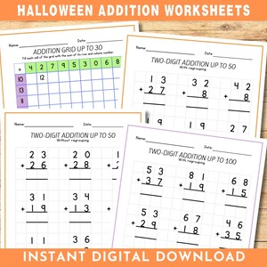 Maths Printable Halloween Worksheets, Addition Worksheets for 2nd and ...