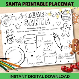 Printable Santa Placemat Kids Christmas Activity Mat Coloring Mat for ...