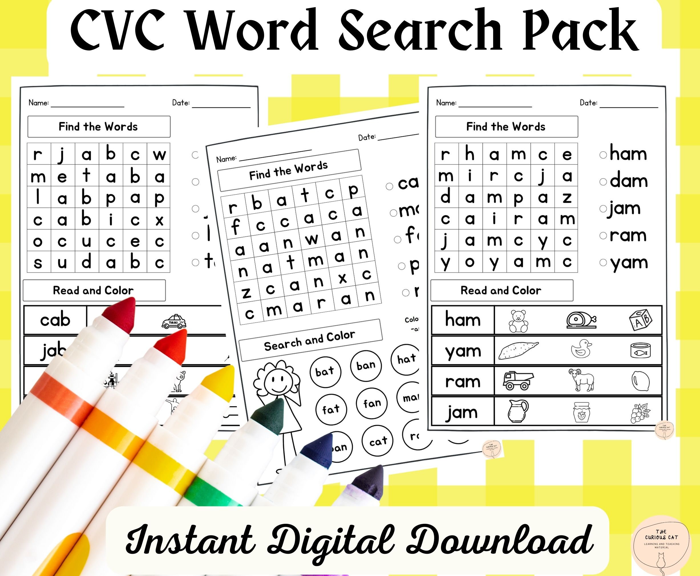 Phonics CVC Worksheets CVC Word Searches for Emergent Readers Pre-k and ...