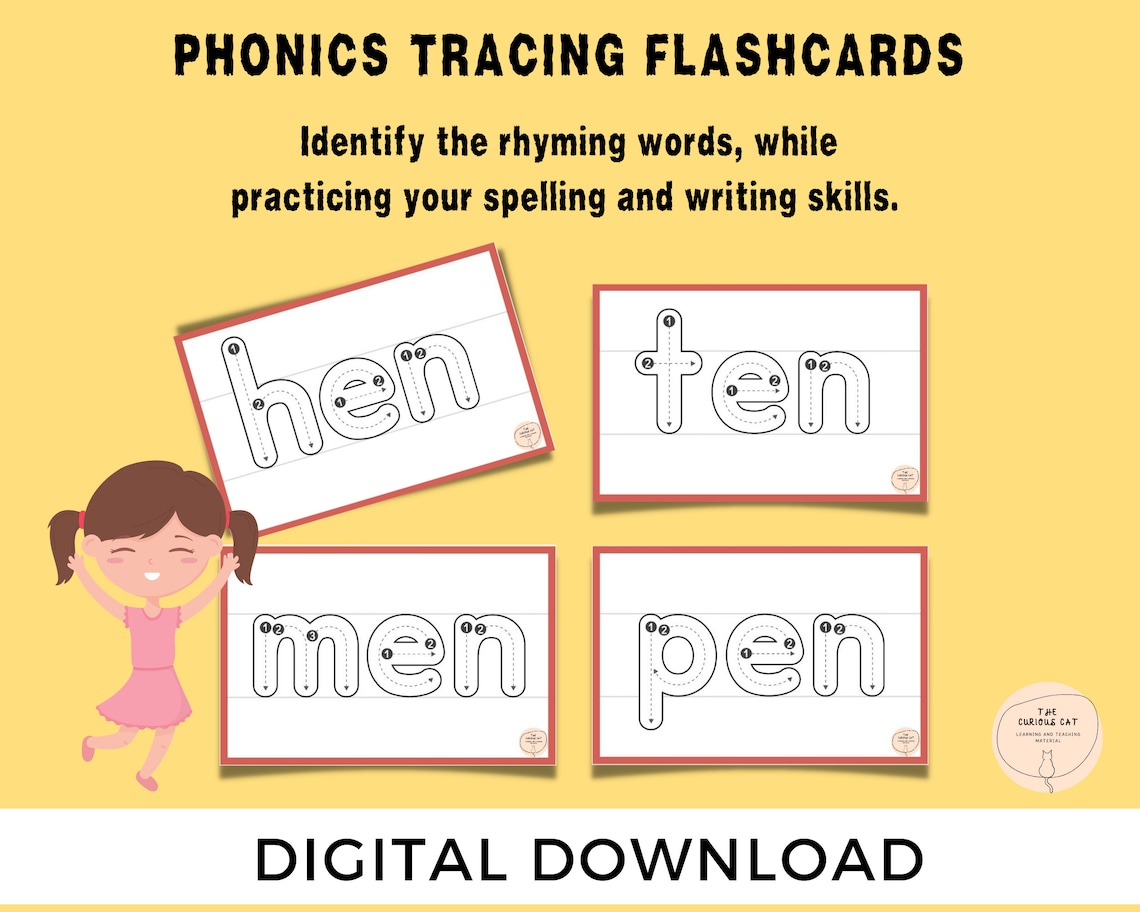 Phonics Tracing Flashcards, CVC Word Families Reading, Writing and ...