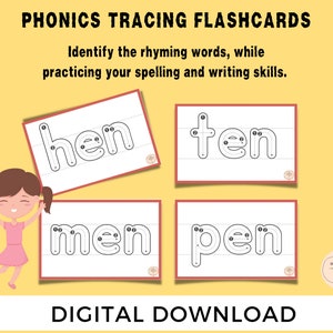 Phonics Tracing Flashcards, CVC Word Families Reading, Writing and ...