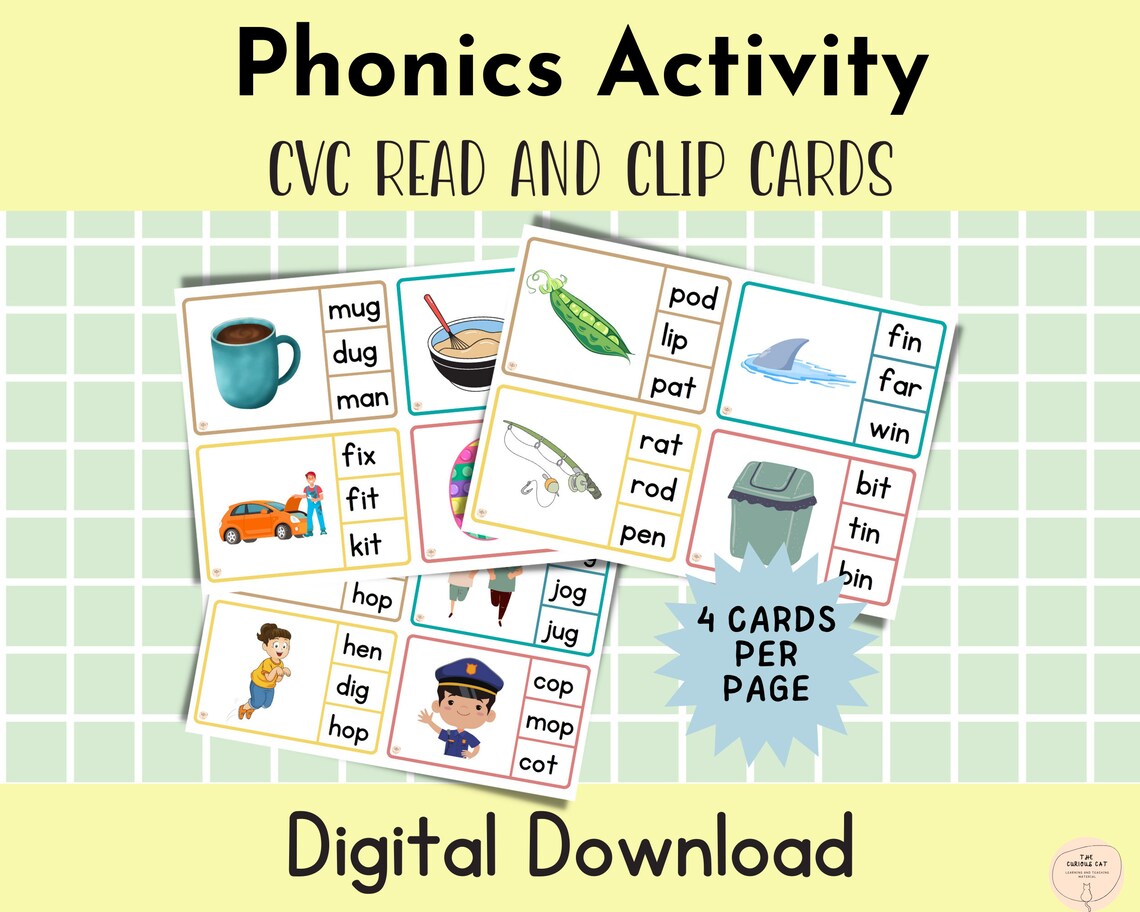 CVC Phonics Activity, Literacy Centre Game, Phonics Match and Clip ...