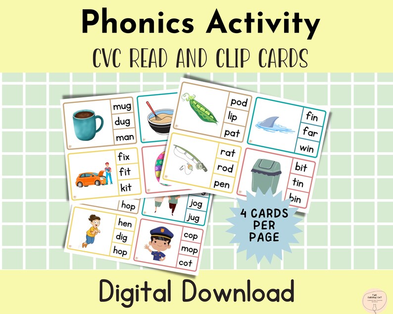 CVC Phonics Activity, Literacy Centre Game, Phonics Match and Clip ...
