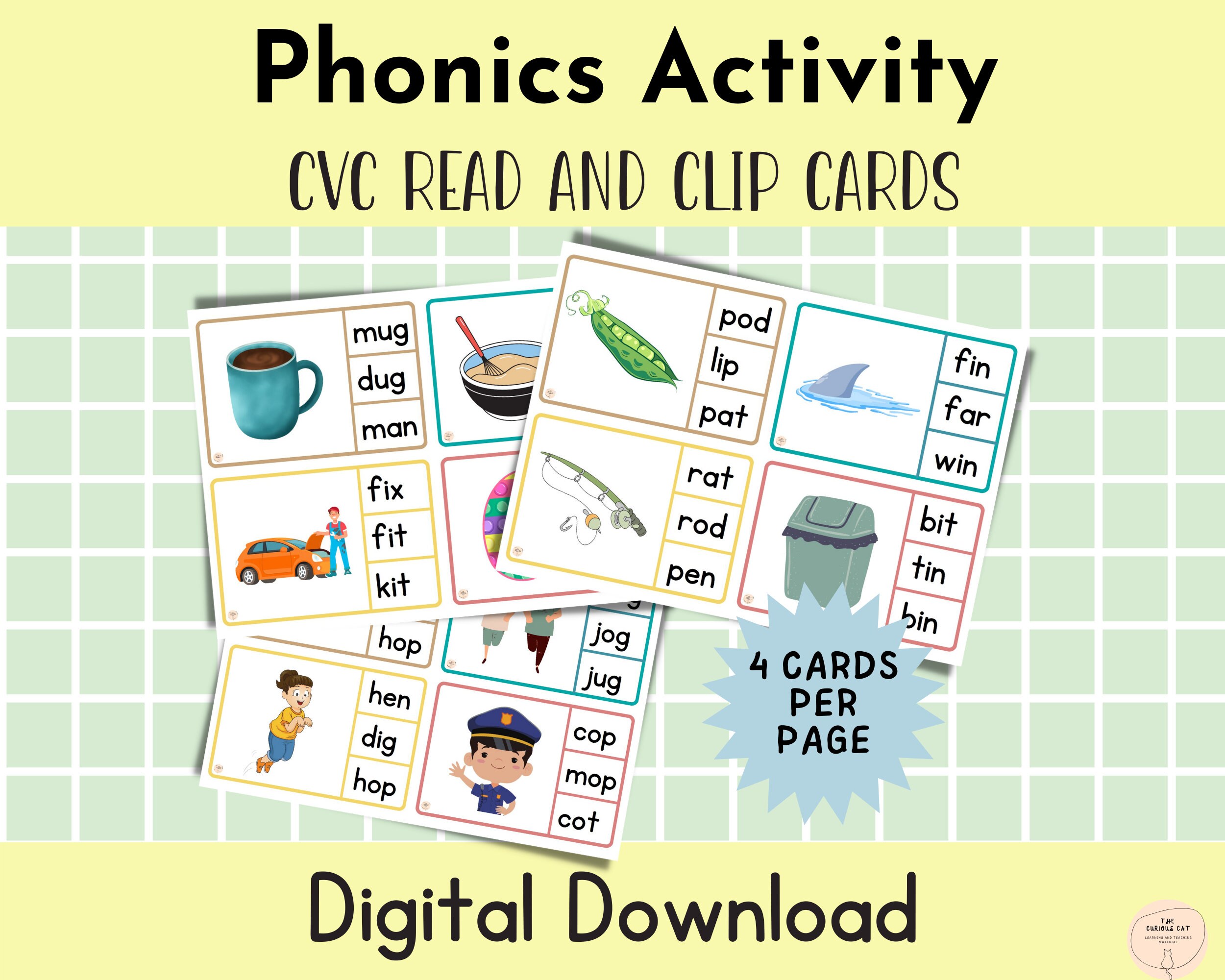 CVC Phonics Activity, Literacy Centre Game, Phonics Match and Clip ...