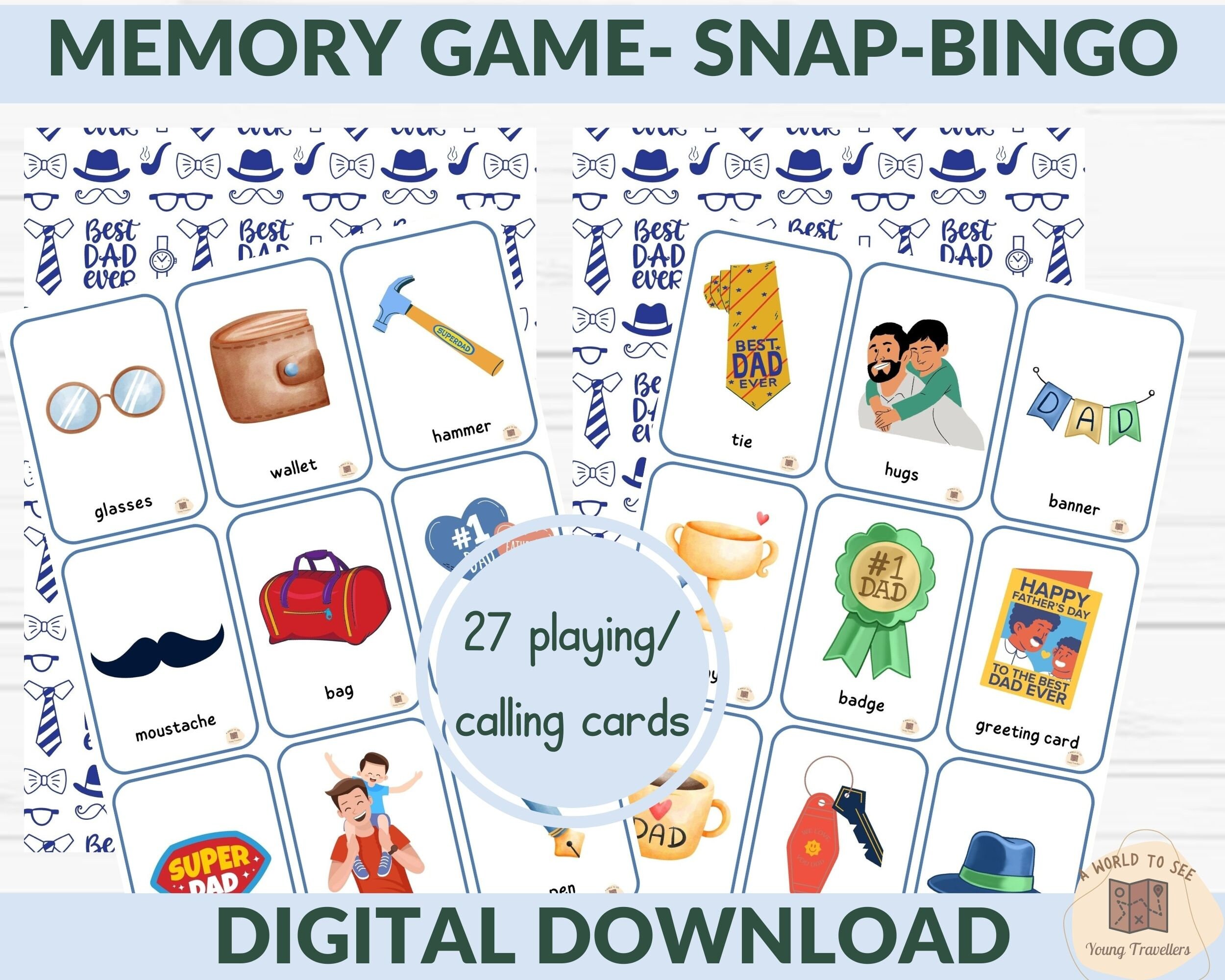 Father's Day Game Pack, Bingo, Snap and Memory Games, Father's Day Fun ...