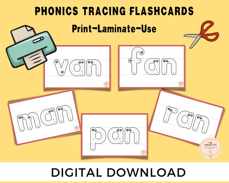 Phonics Tracing Flashcards, CVC Word Families Reading, Writing and ...