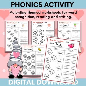 Phonics Valentines Worksheets; Word Recognition, Reading & Writing ...