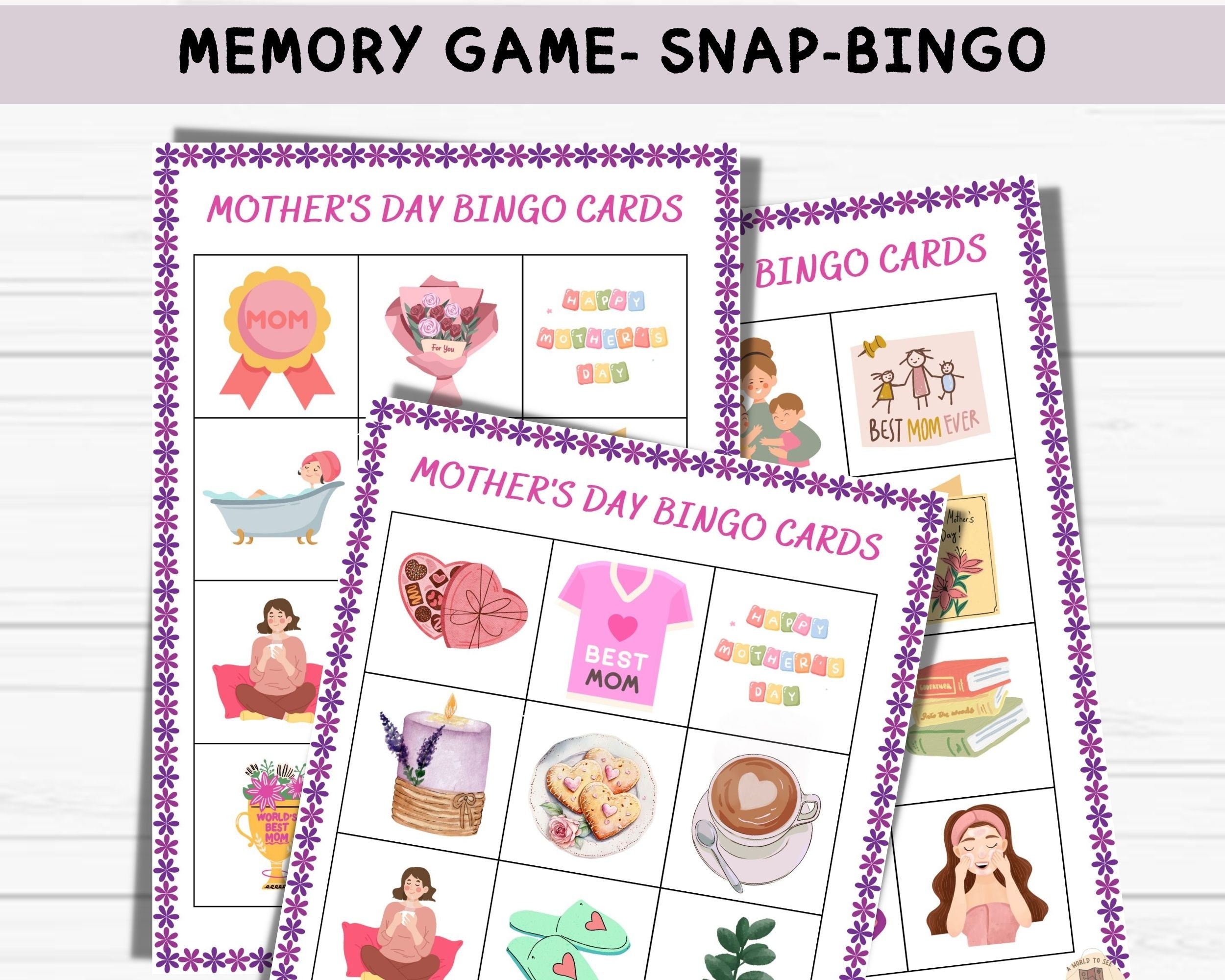 Mother's Day Printables, Kids' 3-in-1 Game Set, Mother's Day Bingo ...