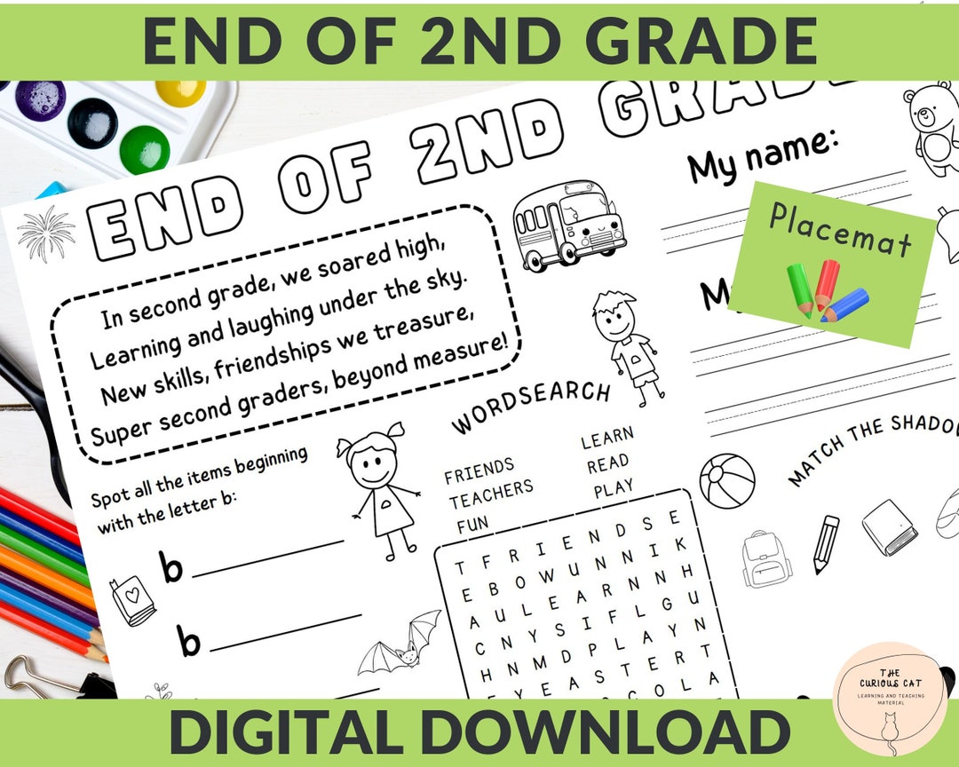 2nd Grade End of Year Activity Placemat, Teacher Favour for Students ...