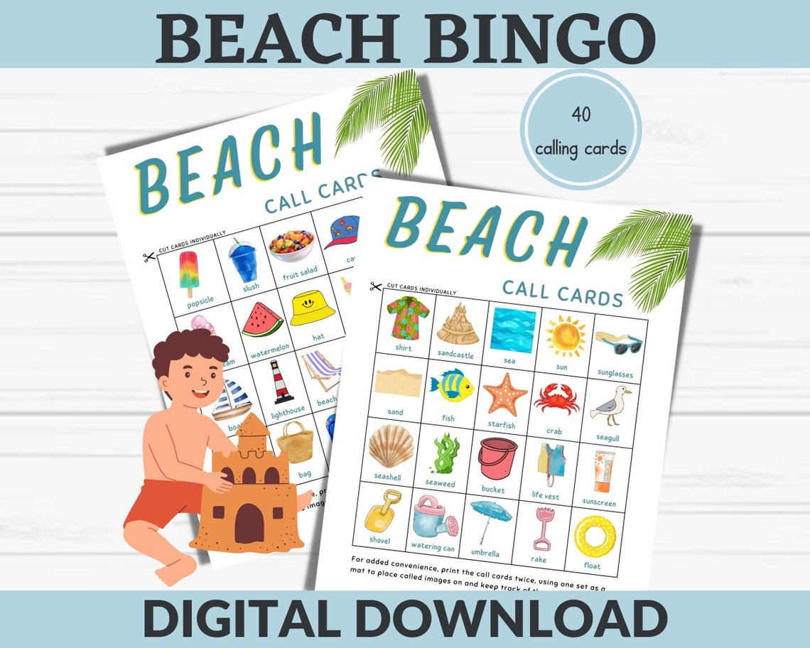 Printable Beach Bingo Game, Summer Bingo for Kids, Fun Beach Game ...