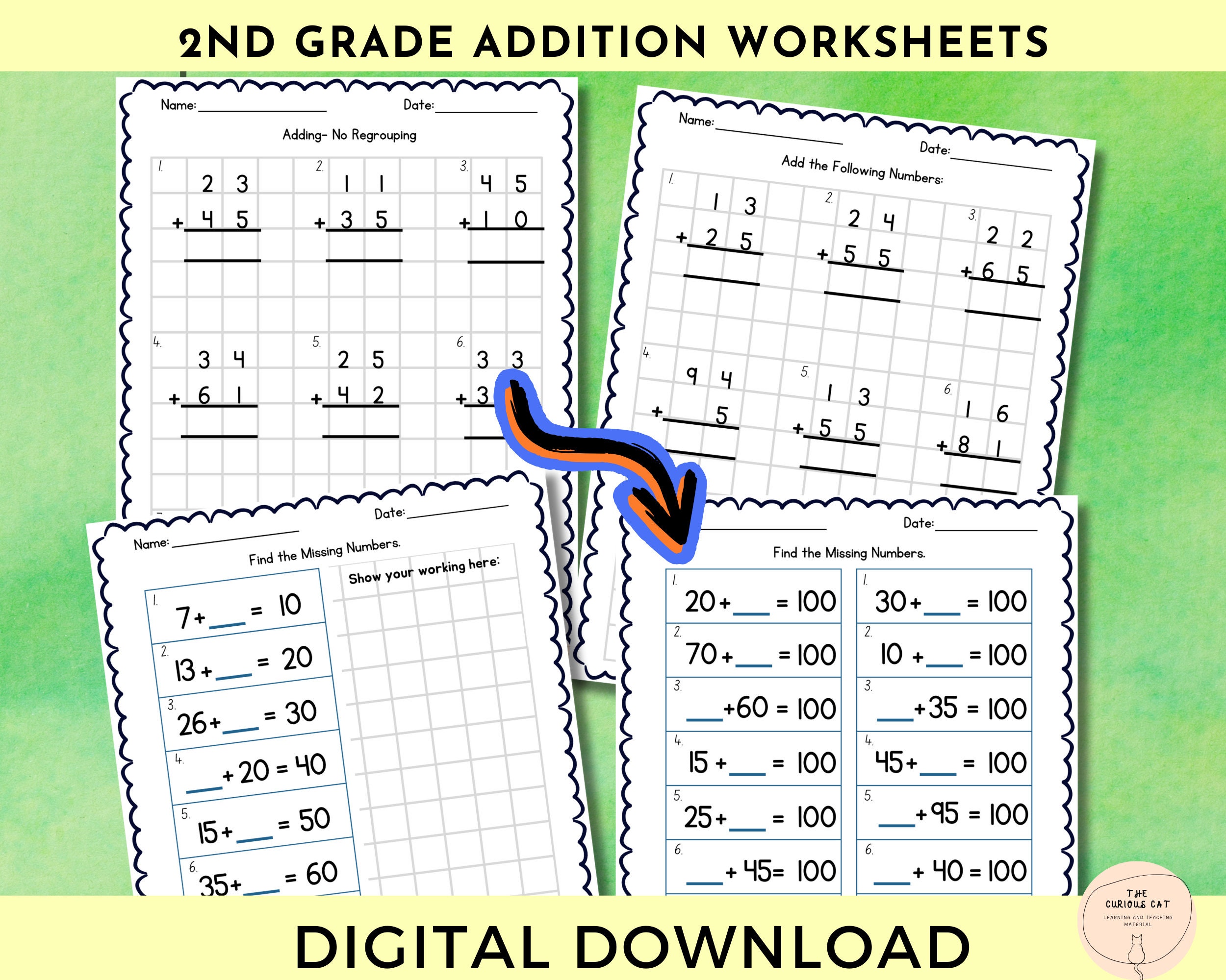30 Addition Worksheets for 2nd Grade, Maths Printables, Addition Facts ...