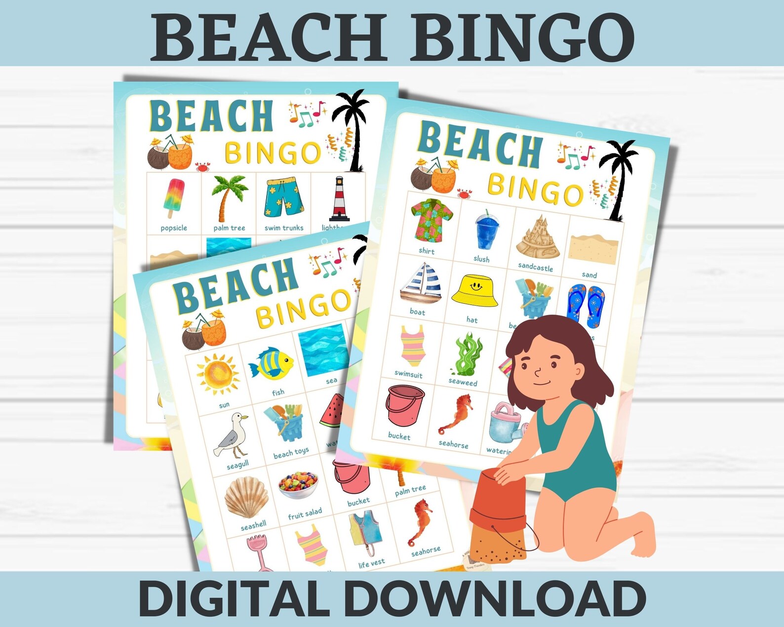 Printable Beach Bingo Game, Summer Bingo for Kids, Fun Beach Game ...