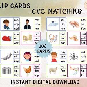 CVC Match and Clip Cards, CVC Pictures & Words, Early Reading, Phonics ...