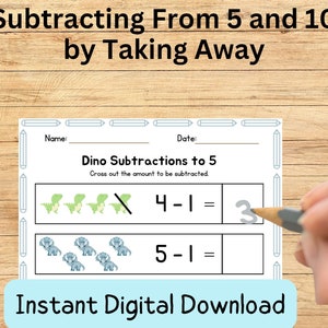 Subtraction Worksheets Kindergarten 1st Grade Instant Digitial Download ...