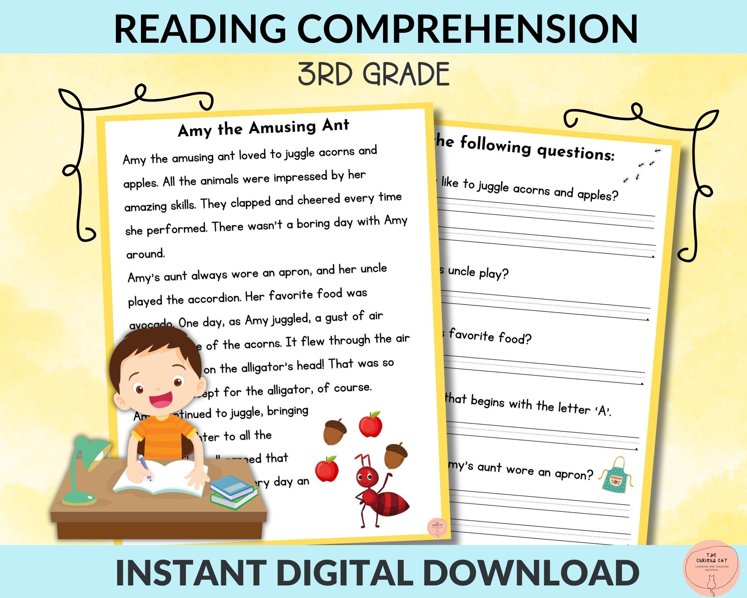 2nd-3rd Grade Reading Comprehensions Bundle | Writing Frames Printables ...