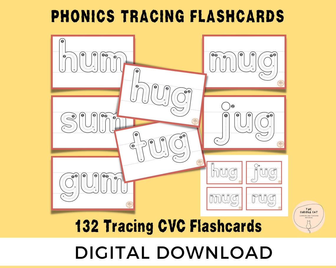 Phonics Tracing Flashcards, CVC Word Families Reading, Writing and ...
