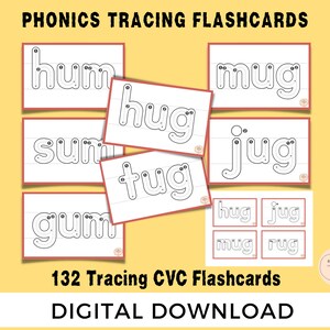 Phonics Tracing Flashcards, CVC Word Families Reading, Writing and ...