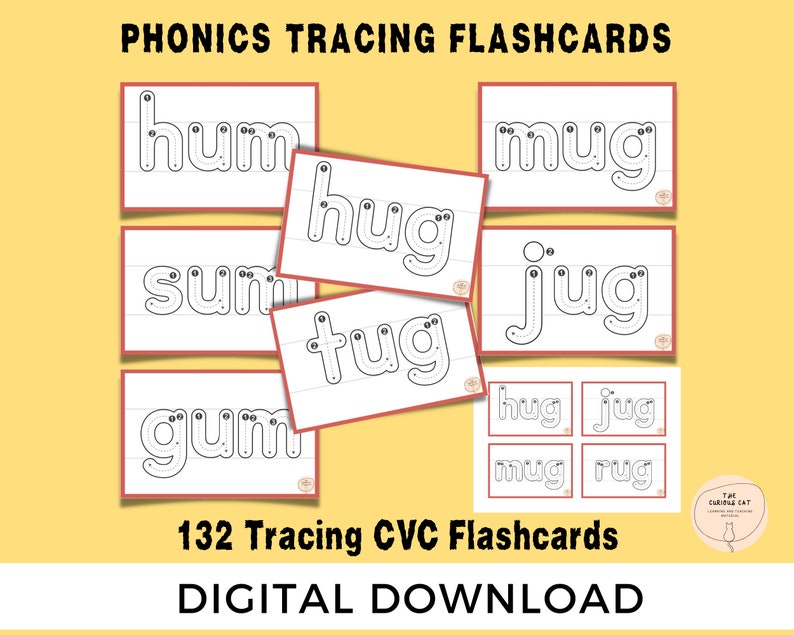 Phonics Tracing Flashcards, CVC Word Families Reading, Writing and ...