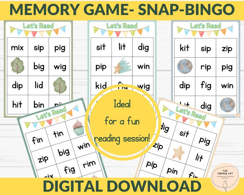 CVC Bingo and Card Games, Printable Bingo Cards and Games, Phonemic ...