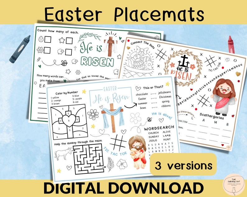 Easter Placemat for Kids Table Coloring Placemat Craft Bible Activity ...