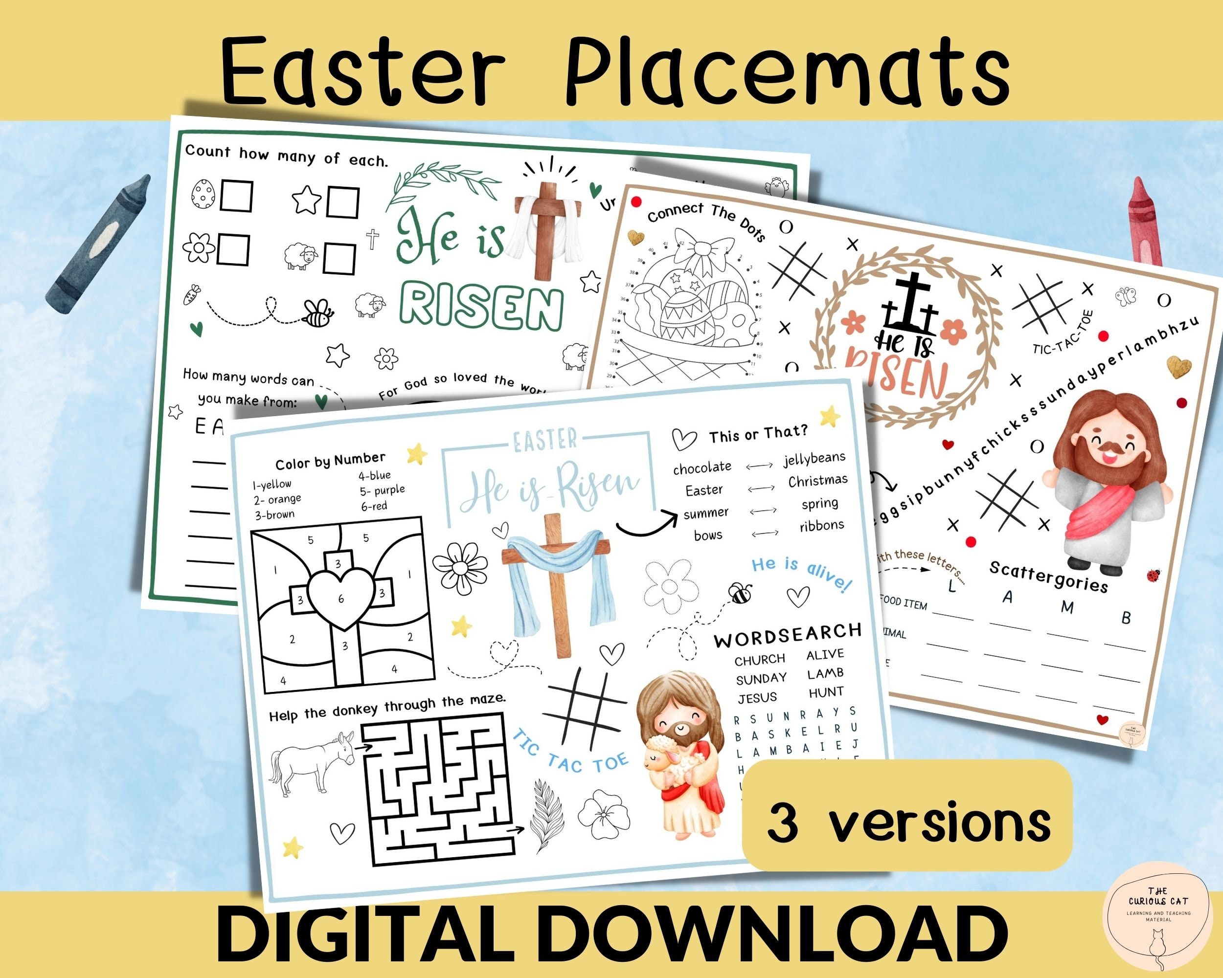 Easter Placemat for Kids Table Coloring Placemat Craft Bible Activity ...