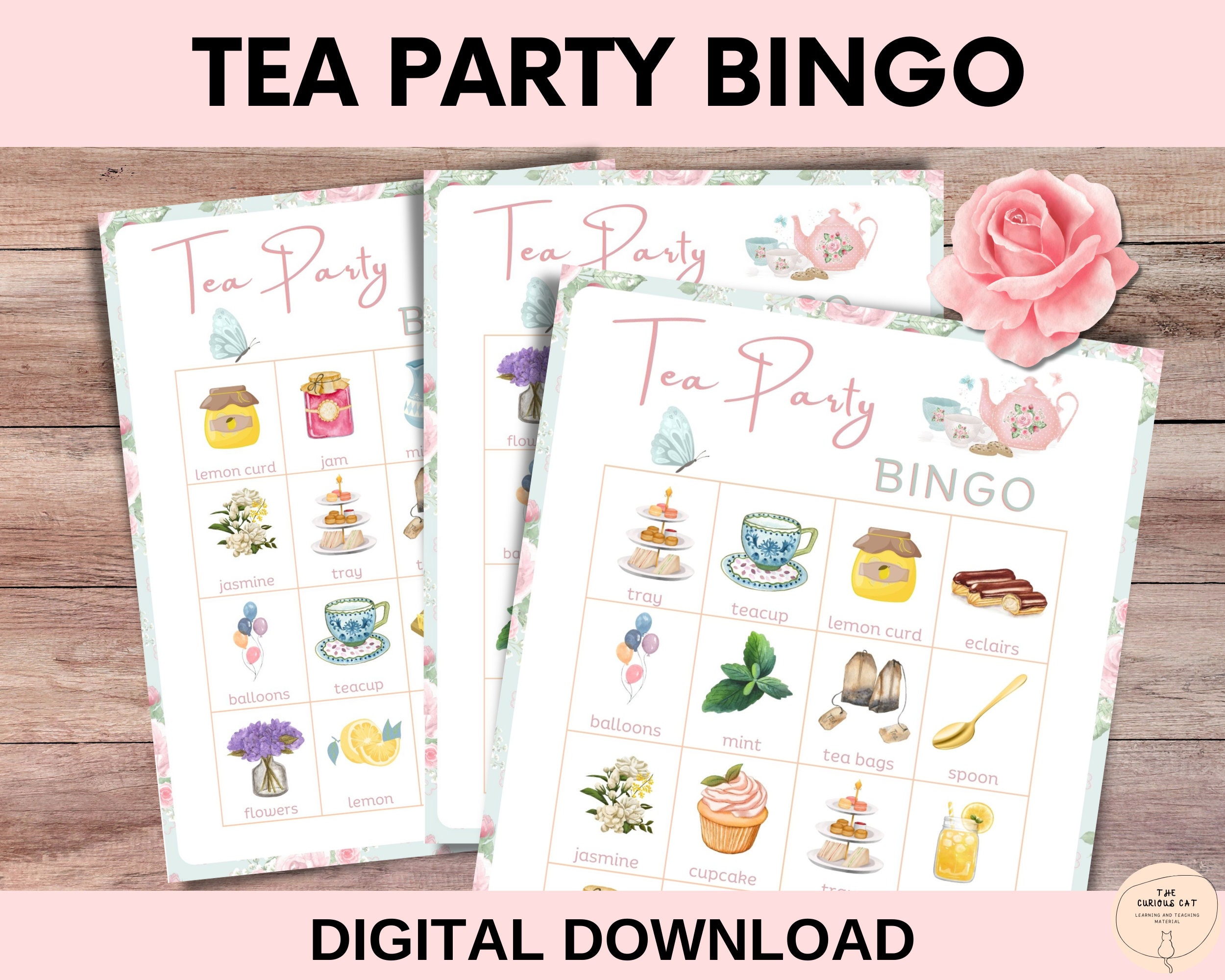 Vintage Tea Party Bingo Games, Bingo Cards, Labelled Calling Cards ...