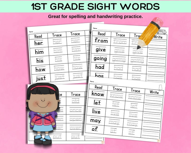 1st Grade Sight Words, High Frequency Flashcards for First Grade ...