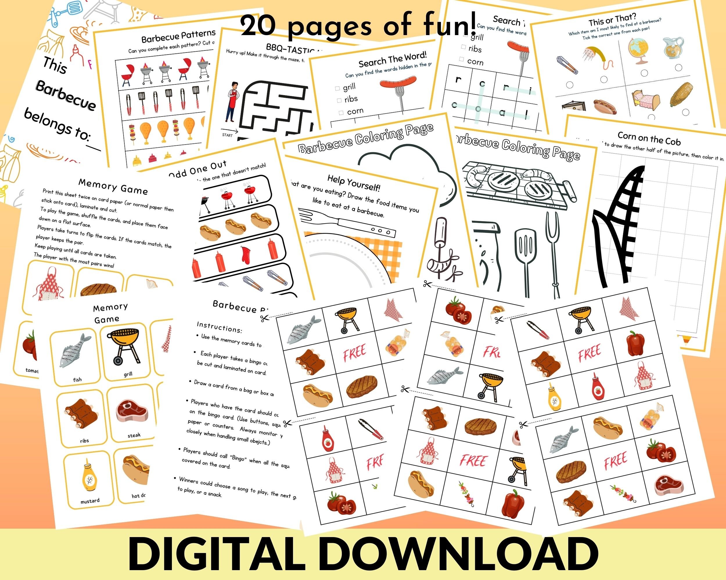 Barbecue Party Activity Pack for Young Children, Kindergarten Cookout ...