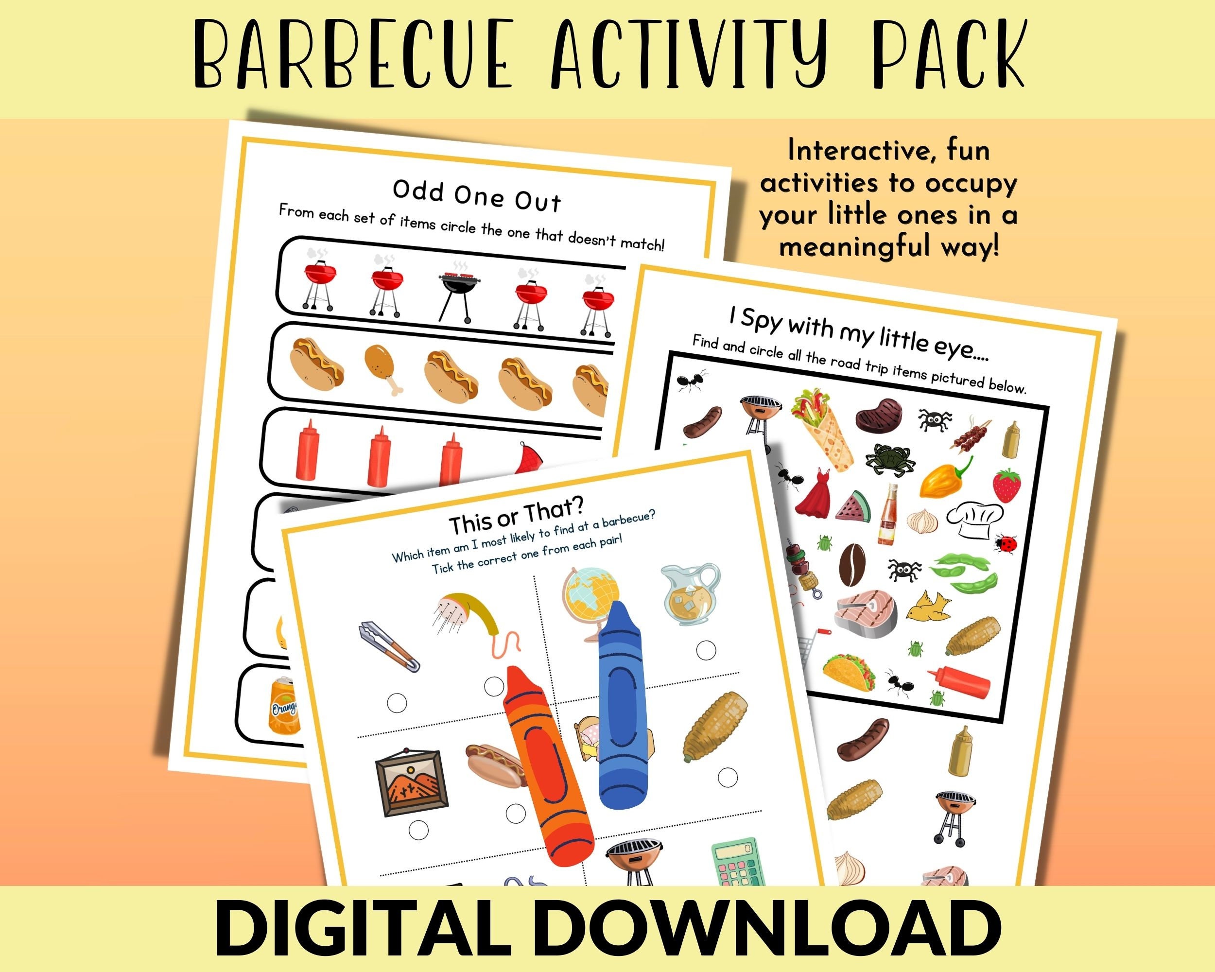 Barbecue Party Activity Pack for Young Children, Kindergarten Cookout ...