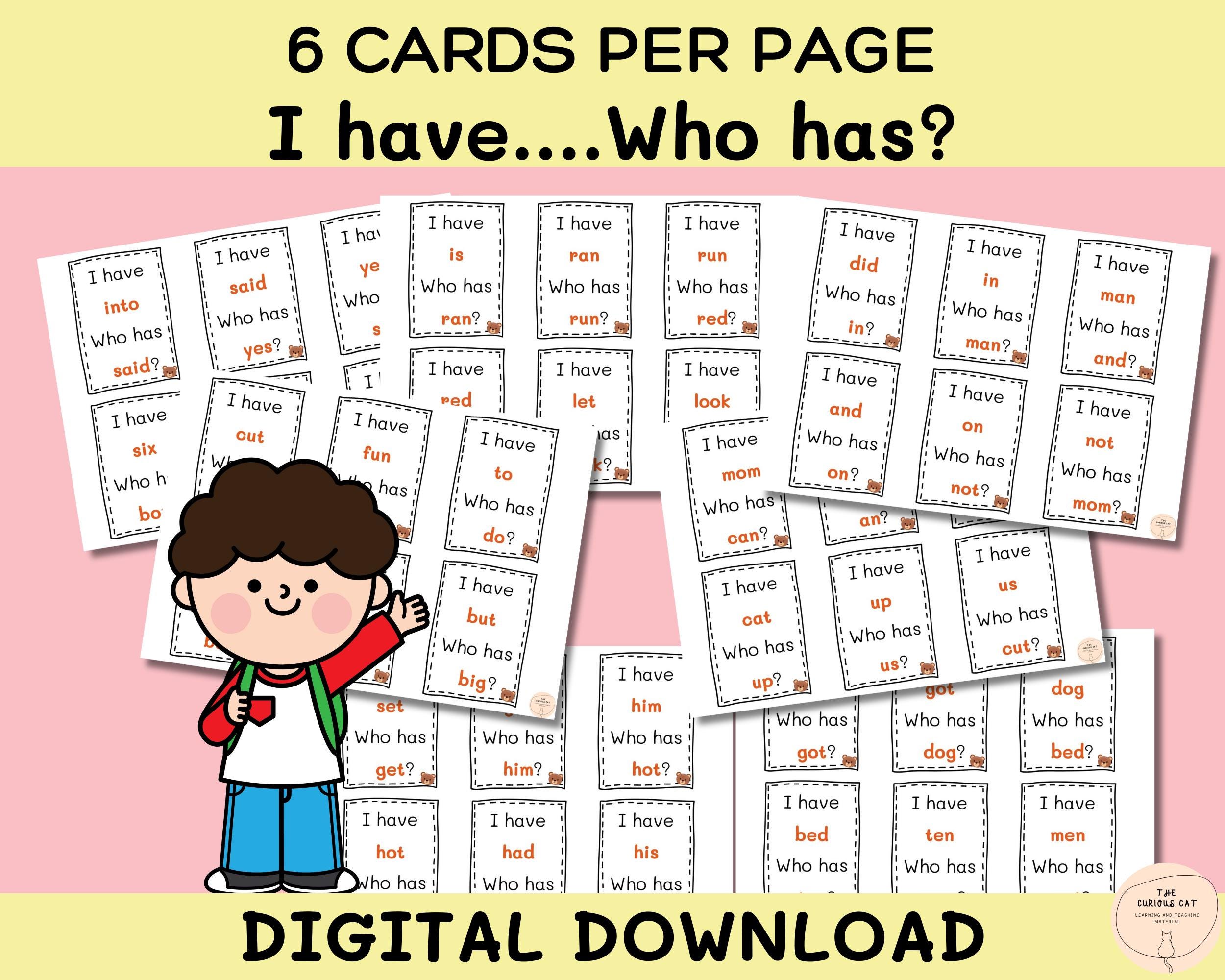 Kindergarten Sight Words Card Game: I Have Who Has, Literacy Activity ...