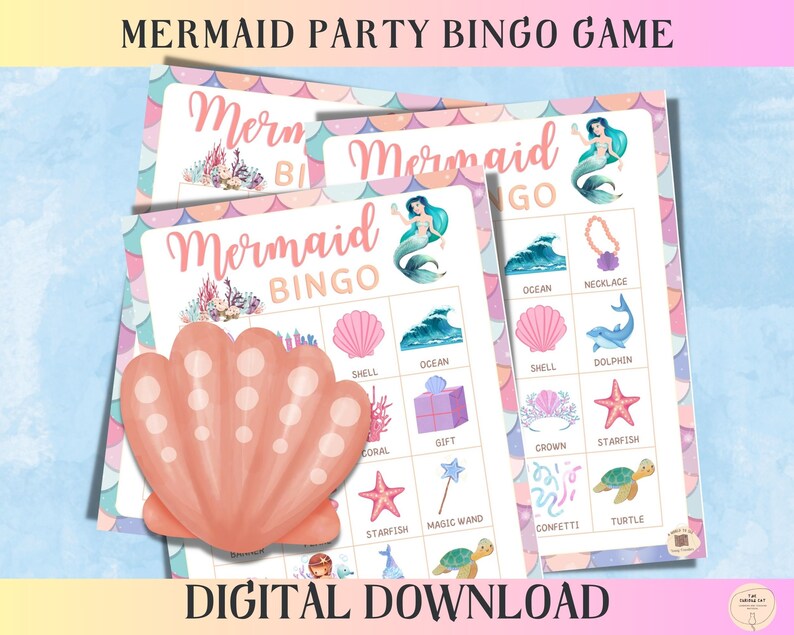 Mermaid Bingo Printable, Kids Party Activity, Birthday Party Game ...