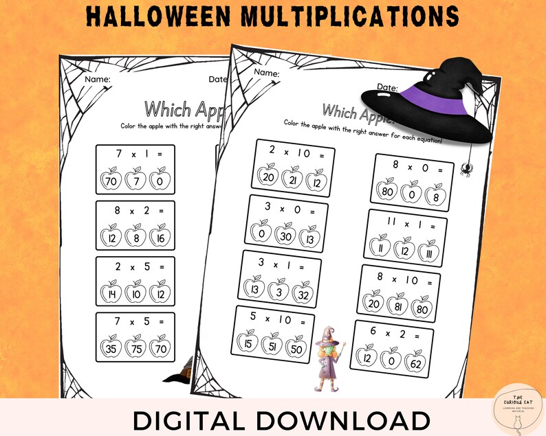 60 Maths Multiplication Practice Worksheets, Halloween Printables ...
