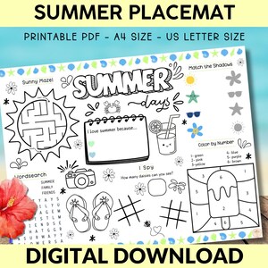 Summer Activity Printable Placemat, Summer Party Coloring Page for Kids ...