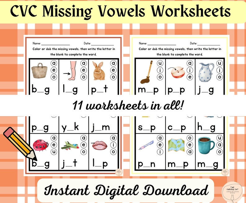 Phonics Worksheets Middle Sound Practice Kindergarten - Etsy