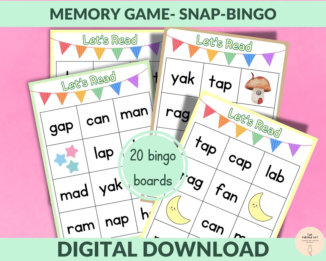 CVC Bingo and Card Games, Printable Bingo Cards and Games, Phonemic ...