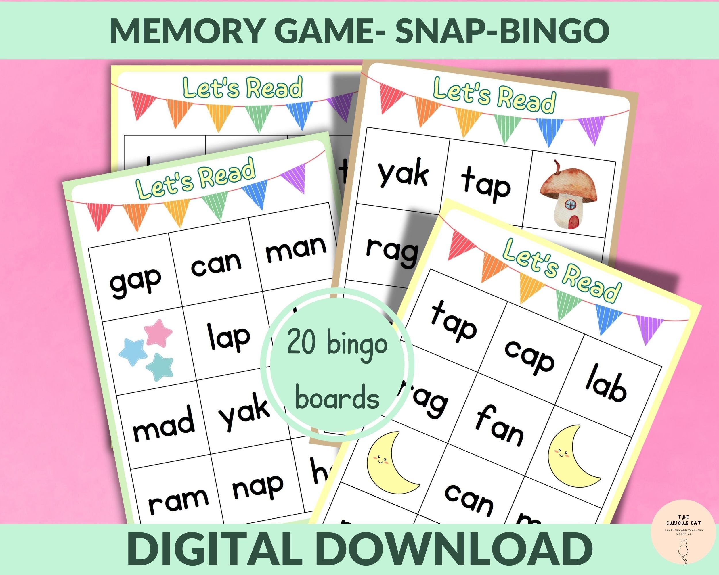 CVC Bingo and Card Games, Printable Bingo Cards and Games, Phonemic ...