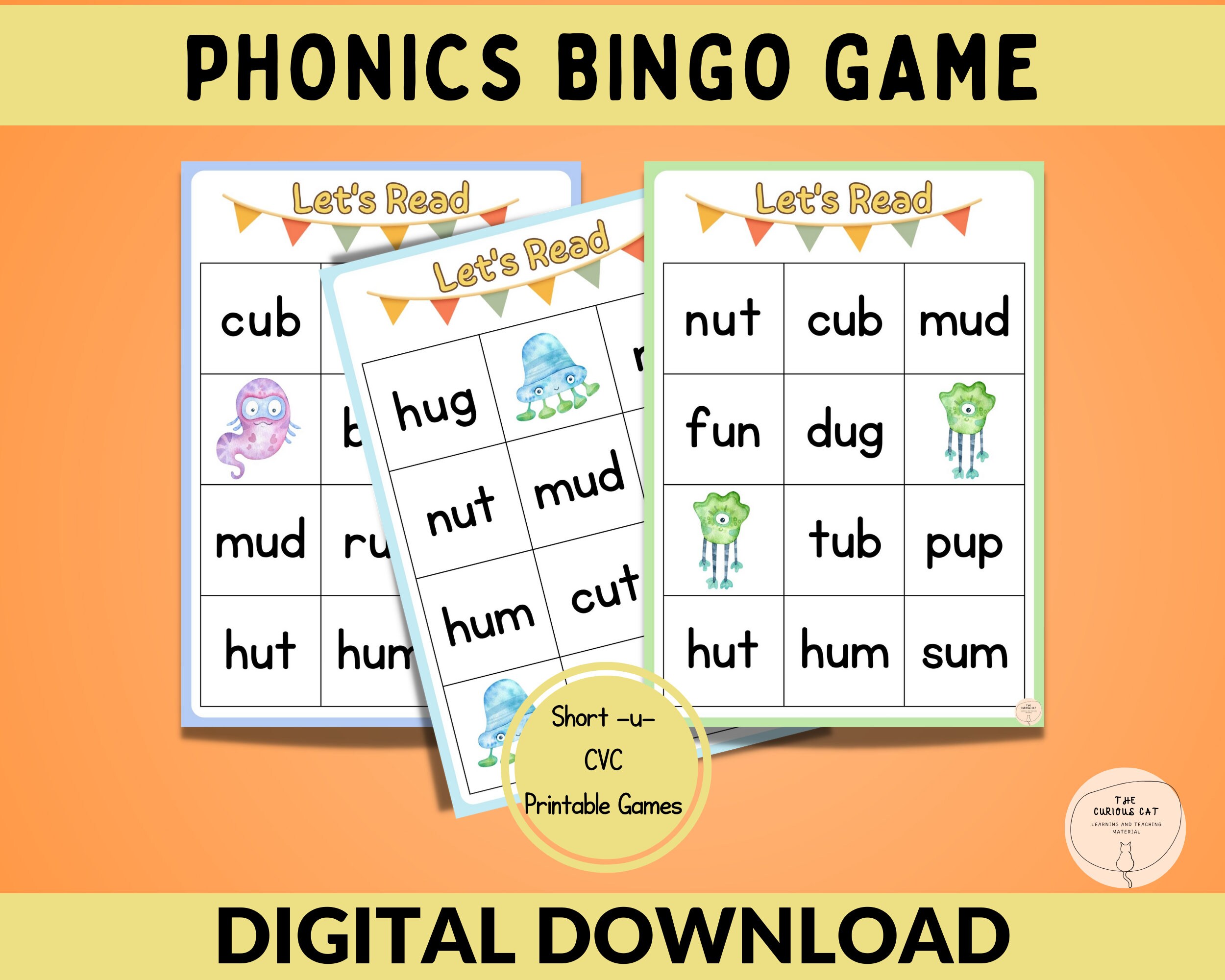 Phonics CVC for Kindergarten, Daycare Literacy CVC Bingo and Card Games ...