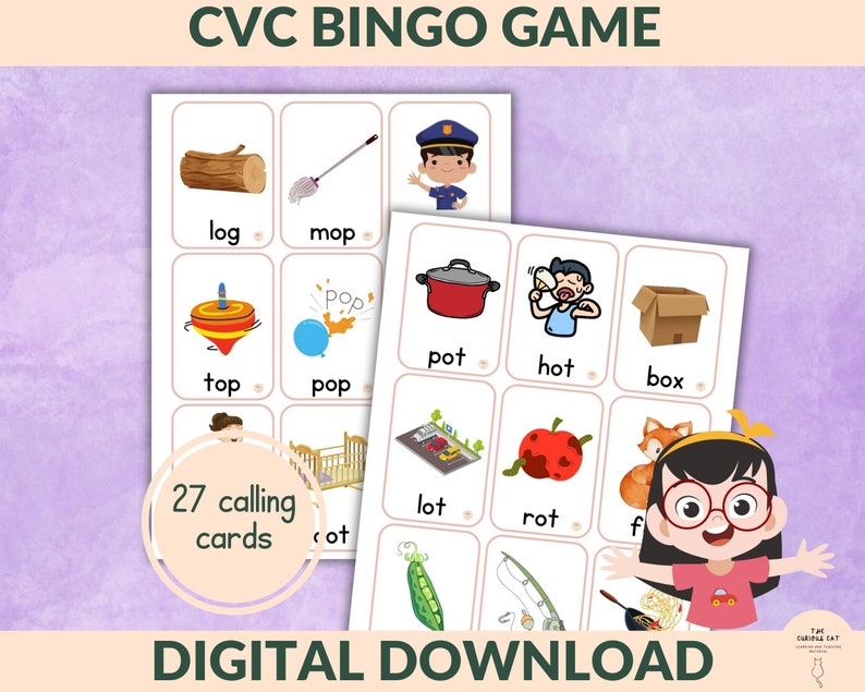 CVC Bingo and Card Games, Printable Phonics Cards, Phonics Reading Game ...