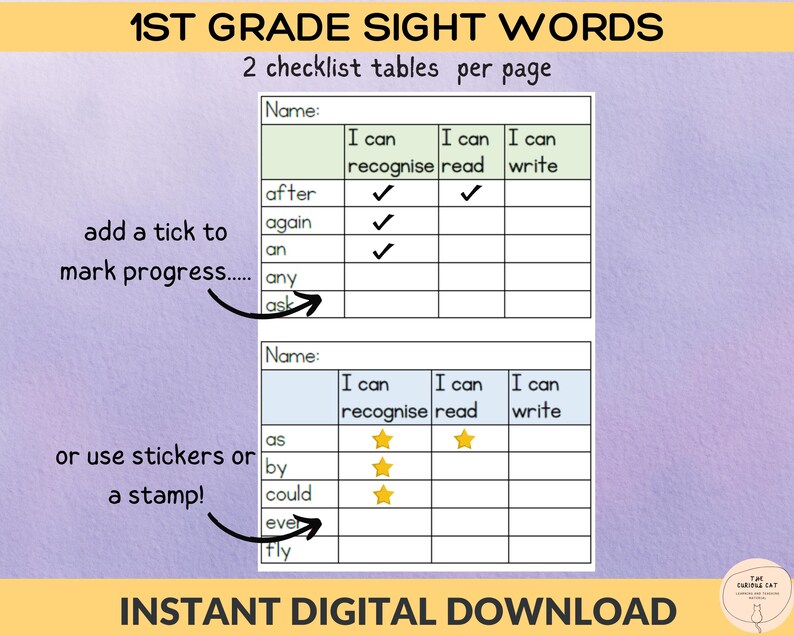 1st Grade Literacy Printable, Sight Words Reading and Spelling ...