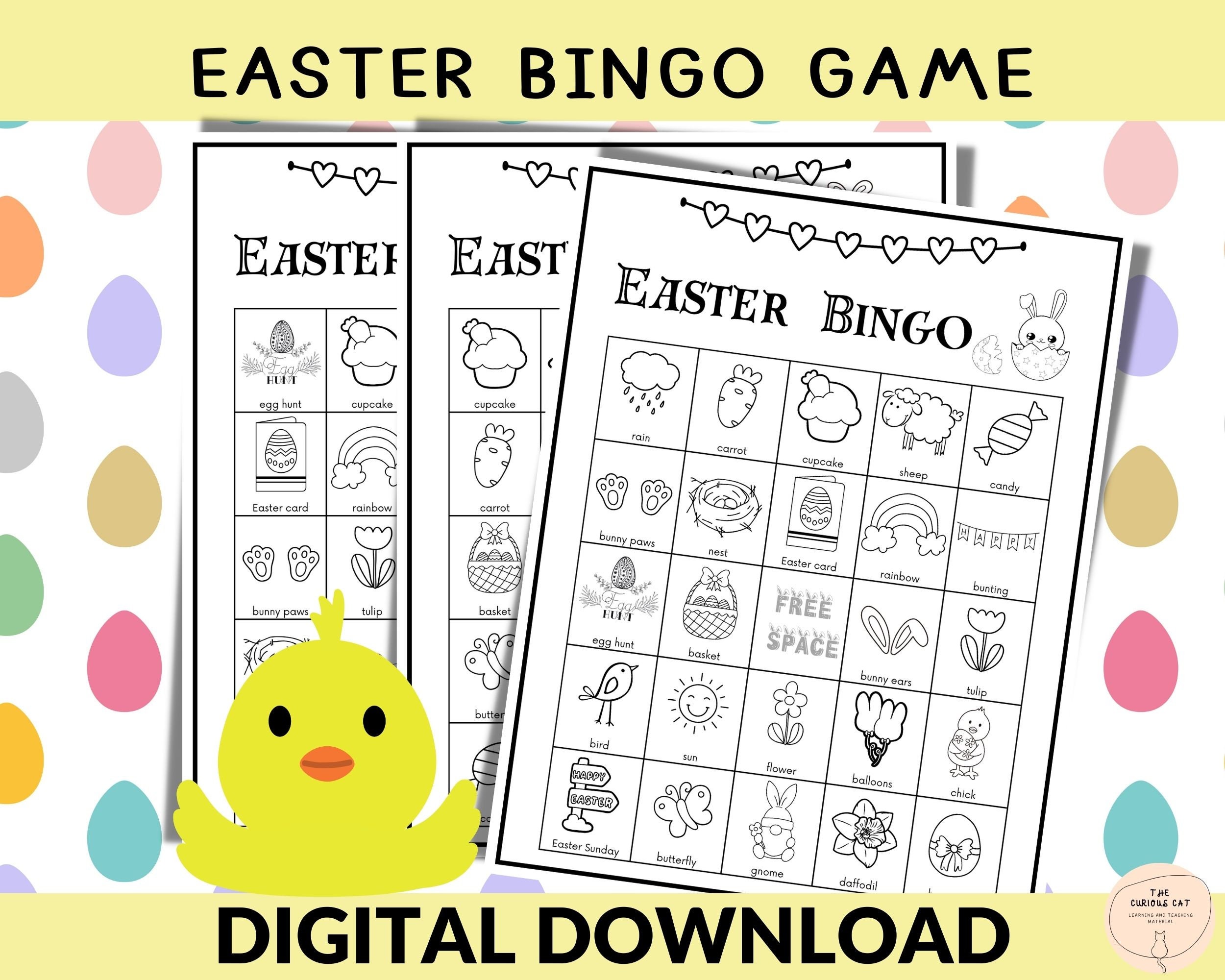 30 Easter Bingo Cards, Outline, Black & White Printable Classroom Game ...